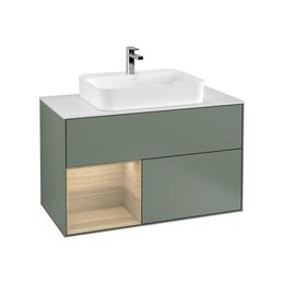 Villeroy & Boch Villeroy und Boch Finion Waschtischunterschrank G361PCGM 100cm, Abdeckplatte white matt, Emotion, Regal links Oak Veneer, Olive Matt Lacquer