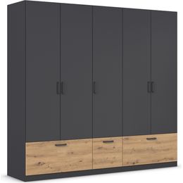 Dreht&uuml;renschrank Rauch, B:225cm H:210cm T:54cm, grau, Holzwerkstoff, Schr&auml;nke, "Kleiderschrank Schrank Garderobe W&auml;scheschrank BARI", mit Schubk&auml;sten
