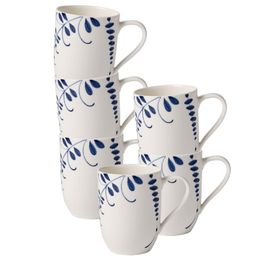 Villeroy & Boch VILLEROY & BOCH Becher "Becher mit Henkel Vieux Luxembourg Brindille 370 ml 6er Set weiß-blau", weiß, Trinkgefäße