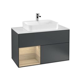 Villeroy & Boch Villeroy und Boch Finion Waschtischunterschrank G361PCHG 100cm, Abdeckplatte white matt, Emotion, Regal links Oak Veneer, Midnight Blue Matt Lacquer