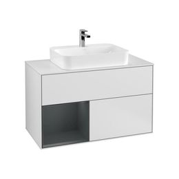 Villeroy & Boch Villeroy und Boch Finion Waschtischunterschrank G361HGMT 100cm, Abdeckplatte white matt, Emotion, Regal links Midnight Blue Matt Lacquer, White matt lacquer