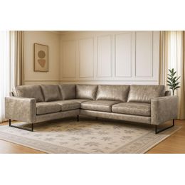 Ecksofa Home Affaire, B:290cm H:85cm T:250cm, grau, Luxus-Microfaser in Lederoptik(100% Polyester);Cord (92% Polyester, 8% Polyamide), Wohnzimmer,