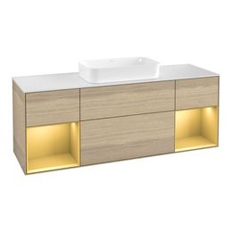 Villeroy & Boch Villeroy und Boch Finion Waschtischunterschrank G331HFPC 160cm, Abdeckplatte white matt, Emotion, Regale Gold matt lacquer, Oak Veneer