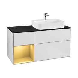 Villeroy & Boch Villeroy und Boch Finion Waschtischunterschrank G392HFMT 120cm, Abdeckplatte black matt, Emotion, Regal links Gold matt, White matt lacquer
