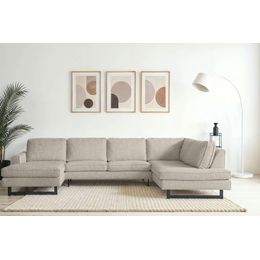 Wohnlandschaft Home Affaire, B:350cm H:85cm T:206cmcreme, 100% Polyester, Sofas, "Pinto, 350 cm, U-Form, XXL, mit Ottomanen", Cord, Chenille,