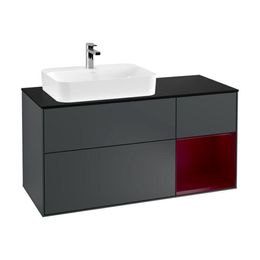 Villeroy & Boch Villeroy und Boch Finion Waschtischunterschrank F402HBHG 120cm, Abdeckplatte black matt, Regal rechts Peony, Midnight Blue Matt Lacquer