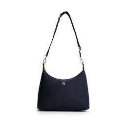 Tommy Hilfiger Damen Schultertasche "POPETTE SHOULDER BAG", blau, Leder, Nylon, Taschen, Damen Umhängetasche, Tragetasche mit TH-Schmuckelement