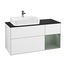 Villeroy & Boch Villeroy und Boch Finion Waschtischunterschrank G402GMGF 120cm, Abdeckplatte black matt, Emotion, Regal rechts Olive Matt Lacquer, Glossy white lacquer
