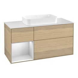 Villeroy & Boch Villeroy und Boch Finion Waschtischunterschrank G291MTPC 120cm, Abdeckplatte white matt, Emotion, Regal links White matt lacquer, Oak Veneer