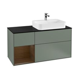 Villeroy & Boch Villeroy und Boch Finion Waschtischunterschrank G392GNGM 120cm, Abdeckplatte black matt, Emotion, Regal links Walnut veneer, Olive Matt Lacquer