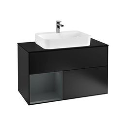 Villeroy & Boch Villeroy und Boch Finion Waschtischunterschrank G362HGPD 100cm, Abdeckplatte black matt, Emotion, Regal links Midnight Blue Matt Lacquer, Black matt lacquer