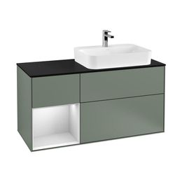Villeroy & Boch Villeroy und Boch Finion Waschtischunterschrank G392MTGM 120cm, Abdeckplatte black matt, Emotion, Regal links White matt lacquer, Olive Matt Lacquer