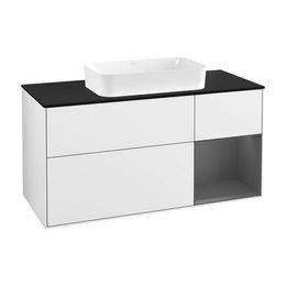 Villeroy & Boch Villeroy und Boch Finion Waschtischunterschrank F302GKGF 120cm, Abdeckplatte black matt, Regal rechts Anthracite matt, Glossy white lacquer