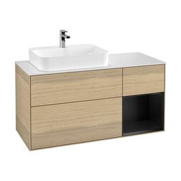 Villeroy & Boch Villeroy und Boch Finion Waschtischunterschrank G401PDPC 120cm, Abdeckplatte white matt, Emotion, Regal rechts Black matt lacquer, Oak Veneer