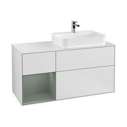 Villeroy & Boch Villeroy und Boch Finion Waschtischunterschrank F391GMMT 120cm, Abdeckplatte white matt, Regal links Olive Matt Lacquer, White matt lacquer