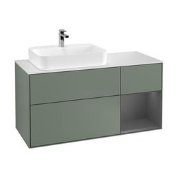 Villeroy & Boch Villeroy und Boch Finion Waschtischunterschrank G401GKGM 120cm, Abdeckplatte white matt, Emotion, Regal rechts Anthracite matt, Olive Matt Lacquer