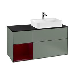 Villeroy & Boch Villeroy und Boch Finion Waschtischunterschrank G392HBGM 120cm, Abdeckplatte black matt, Emotion, Regal links Peony, Olive Matt Lacquer