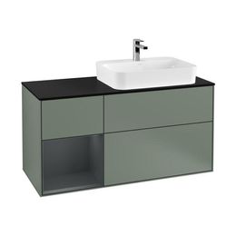 Villeroy & Boch Villeroy und Boch Finion Waschtischunterschrank G392HGGM 120cm, Abdeckplatte black matt, Emotion, Regal links Midnight Blue Matt Lacquer, Olive Matt Lacquer