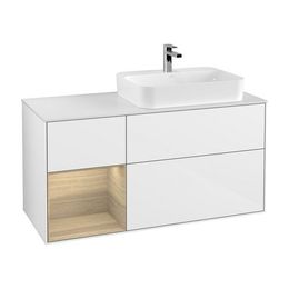 Villeroy & Boch Villeroy und Boch Finion Waschtischunterschrank G391PCGF 120cm, Abdeckplatte white matt, Emotion, Regal links Oak Veneer, Glossy white lacquer