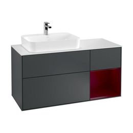 Villeroy & Boch Villeroy und Boch Finion Waschtischunterschrank F401HBHG 120cm, Abdeckplatte white matt, Regal rechts Peony, Midnight Blue Matt Lacquer