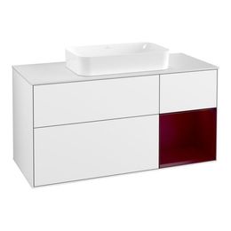 Villeroy & Boch Villeroy und Boch Finion Waschtischunterschrank G301HBGF 120cm, Abdeckplatte white matt, Emotion, Regal rechts Peony, Glossy white lacquer