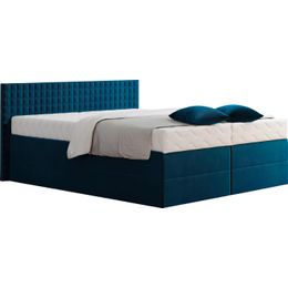 Boxspringbett, B:215cm L:210cm, blau, Westfalia Schlafkomfort, Bezug: 100% Polyester;Polsterwatte: 100% Polyester, Komplettbetten, mit Zierkissen,