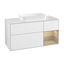 Villeroy & Boch Villeroy und Boch Finion Waschtischunterschrank F301PCGF 120cm, Abdeckplatte white matt, Regal rechts Oak Veneer, Glossy white lacquer