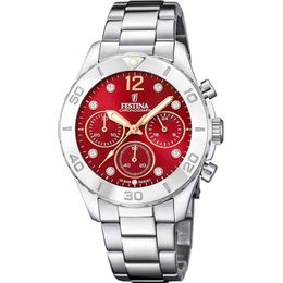 Festina Damen Chronograph "Boyfriend Collection", silber, Armbanduhren, Armbanduhr, Quarzuhr, Damenuhr, Stoppfunktion, Edelstahlarmband