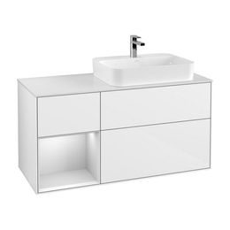 Villeroy & Boch Villeroy und Boch Finion Waschtischunterschrank F391MTGF 120cm, Abdeckplatte white matt, Regal links White matt lacquer, Glossy white lacquer