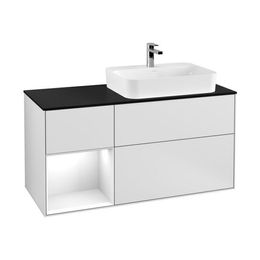 Villeroy & Boch Villeroy und Boch Finion Waschtischunterschrank G392GFMT 120cm, Abdeckplatte black matt, Emotion, Regal links Glossy white lacquer, White matt lacquer