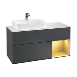 Villeroy & Boch Villeroy und Boch Finion Waschtischunterschrank F401HFHG 120cm, Abdeckplatte white matt, Regal rechts Gold matt, Midnight Blue Matt Lacquer