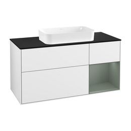 Villeroy & Boch Villeroy und Boch Finion Waschtischunterschrank G302GMGF 120cm, Abdeckplatte black matt, Emotion, Regal rechts Olive Matt Lacquer, Glossy white lacquer