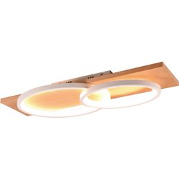 Trio LEUCHTEN LED Deckenleuchte "BARCA, dimmbare Deckenlampe aus Holz & Metall mit indirektem Licht", 1, H: 10cm, 1 Stk., weiß, Wohnzimmer, Leuchten,