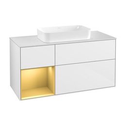 Villeroy & Boch Villeroy und Boch Finion Waschtischunterschrank G291HFGF 120cm, Abdeckplatte white matt, Emotion, Regal links Gold matt, Glossy white lacquer