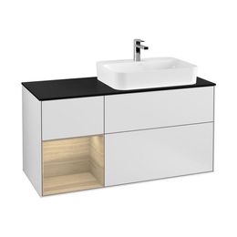 Villeroy & Boch Villeroy und Boch Finion Waschtischunterschrank G392PCMT 120cm, Abdeckplatte black matt, Emotion, Regal links Oak Veneer, White matt lacquer
