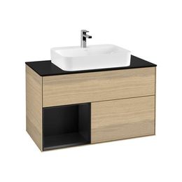Villeroy & Boch Villeroy und Boch Finion Waschtischunterschrank G362PDPC 100cm, Abdeckplatte black matt, Emotion, Regal links Black matt lacquer, Oak Veneer