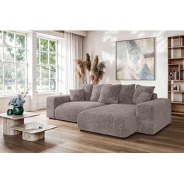 Ecksofa Home Affaire, B:256,5cm H:84cm T:166cm, grau, 100% Polyester, Wohnzimmer, Sofas, "LAKESIDE mit Bettfunktion und Bettkasten, B/T/H 257/166/84