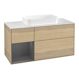 Villeroy & Boch Villeroy und Boch Finion Waschtischunterschrank G291GKPC 120cm, Abdeckplatte white matt, Emotion, Regal links Anthracite matt, Oak Veneer
