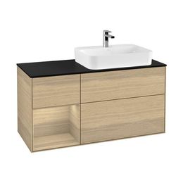 Villeroy & Boch Villeroy und Boch Finion Waschtischunterschrank G392PCPC 120cm, Abdeckplatte black matt, Emotion, Regal links Oak Veneer, Oak Veneer