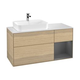 Villeroy & Boch Villeroy und Boch Finion Waschtischunterschrank F401GKPC 120cm, Abdeckplatte white matt, Regal rechts Anthracite matt, Oak Veneer