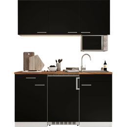 Pantryk&uuml;che respekta, B:150cm H:200cm T:60cm, schwarz, Komplettk&uuml;chen-Sets, "Luis, mit Duo Kochfeld, wahlweise mit Mikrowelle, Korpus Wei&szlig;", Breite