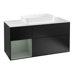 Villeroy & Boch Villeroy und Boch Finion Waschtischunterschrank G291GMPD 120cm, Abdeckplatte white matt, Emotion, Regal links Olive Matt Lacquer, Black matt lacquer