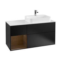 Villeroy & Boch Villeroy und Boch Finion Waschtischunterschrank F391GNPD 120cm, Abdeckplatte white matt, Regal links Walnut veneer, Black matt lacquer