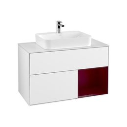 Villeroy & Boch Villeroy und Boch Finion Waschtischunterschrank G371HBGF 100cm, Abdeckplatte white matt, Emotion, Regal rechts Peony, Glossy white lacquer