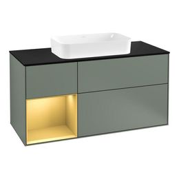 Villeroy & Boch Villeroy und Boch Finion Waschtischunterschrank G292HFGM 120cm, Abdeckplatte black matt, Emotion, Regal links Gold matt, Olive Matt Lacquer
