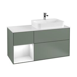 Villeroy & Boch Villeroy und Boch Finion Waschtischunterschrank G391GFGM 120cm, Abdeckplatte white matt, Emotion, Regal links Glossy white lacquer, Olive Matt Lacquer