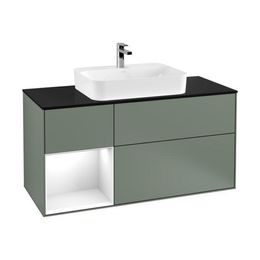 Villeroy & Boch Villeroy und Boch Finion Waschtischunterschrank G412GFGM 120cm, Abdeckplatte black matt, Emotion, Regal links Glossy white lacquer, Olive Matt Lacquer