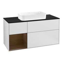 Villeroy & Boch Villeroy und Boch Finion Waschtischunterschrank G292GNMT 120cm, Abdeckplatte black matt, Emotion, Regal links Walnut veneer, White matt lacquer