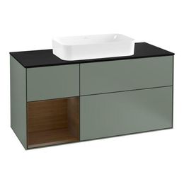 Villeroy & Boch Villeroy und Boch Finion Waschtischunterschrank G292GNGM 120cm, Abdeckplatte black matt, Emotion, Regal links Walnut veneer, Olive Matt Lacquer