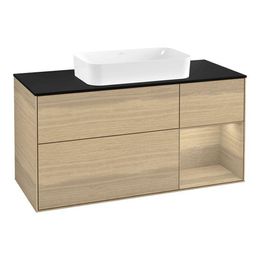 Villeroy & Boch Villeroy und Boch Finion Waschtischunterschrank G302PCPC 120cm, Abdeckplatte black matt, Emotion, Regal rechts Oak Veneer, Oak Veneer